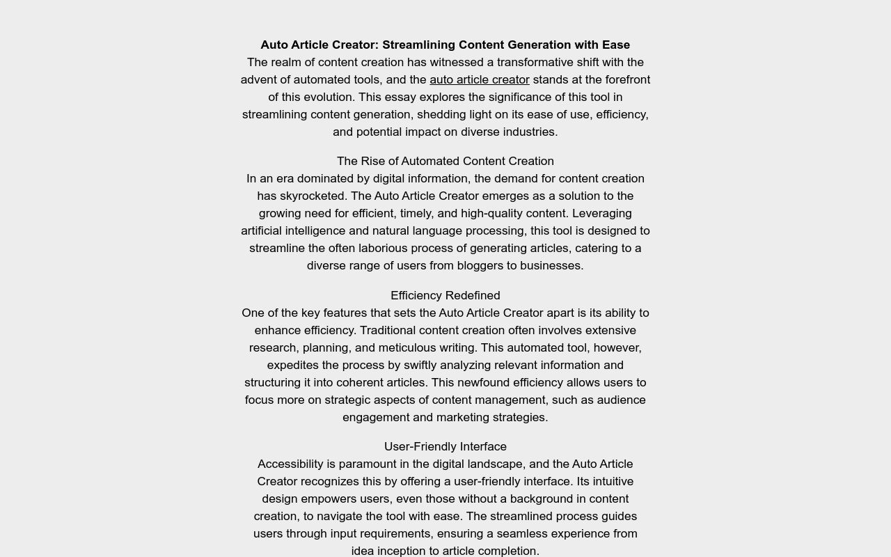 Auto Article Creator: Streamlining Content Generation with Ease
